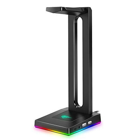 RGB Gaming Headset Stand with 3.5mm AUX and 2 USB Ports Desk Headphone ...