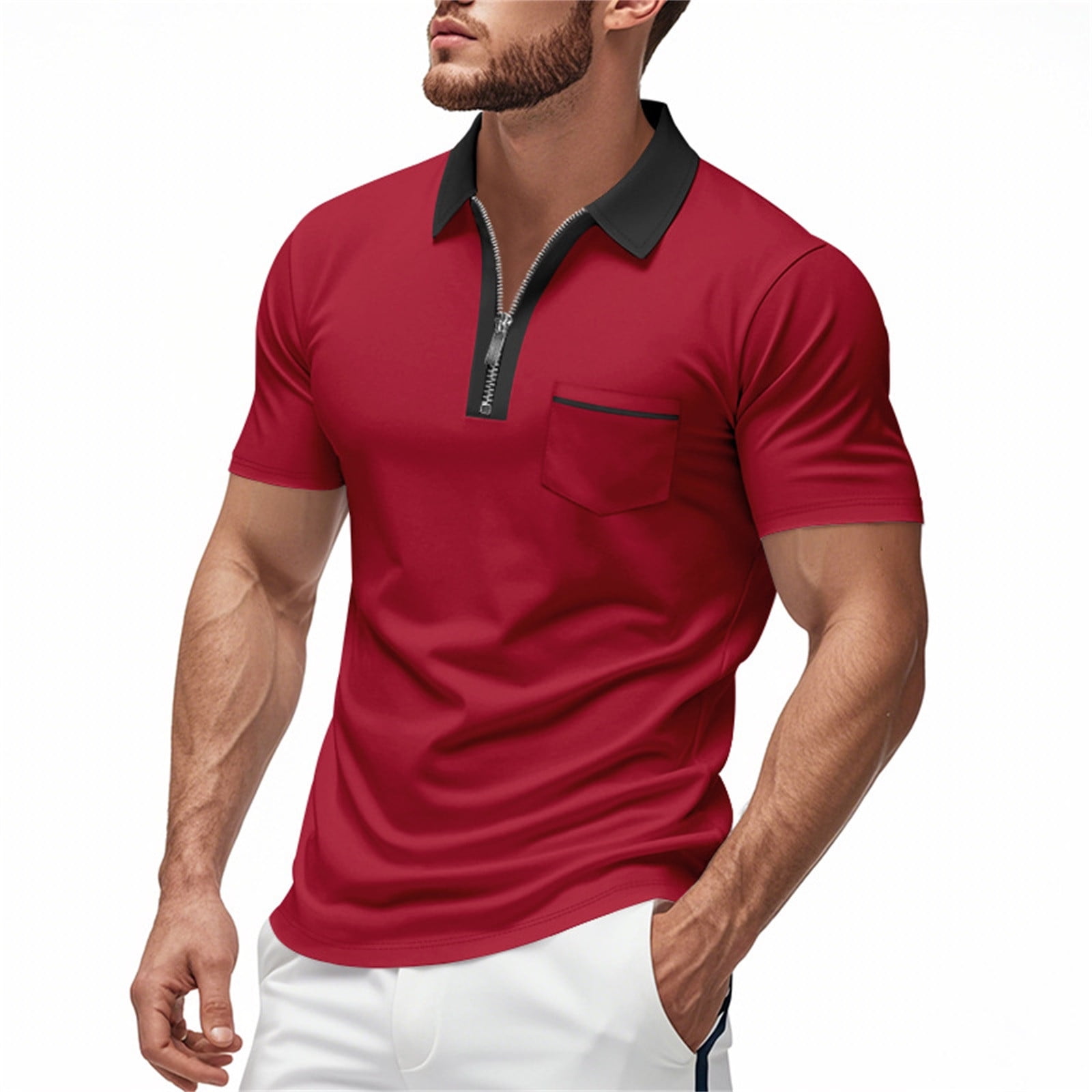Click here for Icvfdpl Polo T Shirts Men Short Sleeve Zipper Down... prices