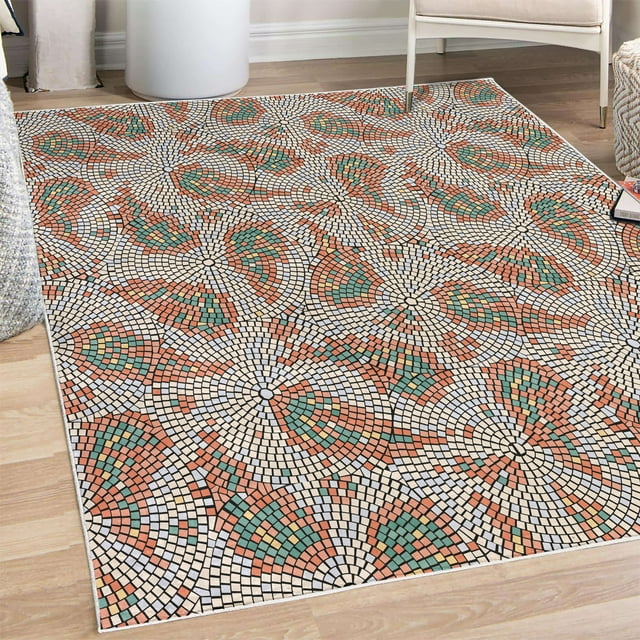 Paisley Decorative Rug, Modern Mosaic Like Circled Design with Teardrop ...