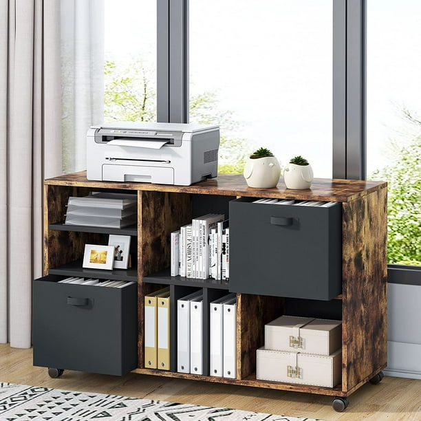 Tribesigns Wood File Cabinet With 2 Fabric Drawers Large Mobile Filing Printer Stand Open ...