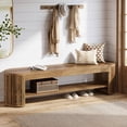 63" Wooden Entryway Shoe Bench with Open Lower Shelf, Vertical Slat ...