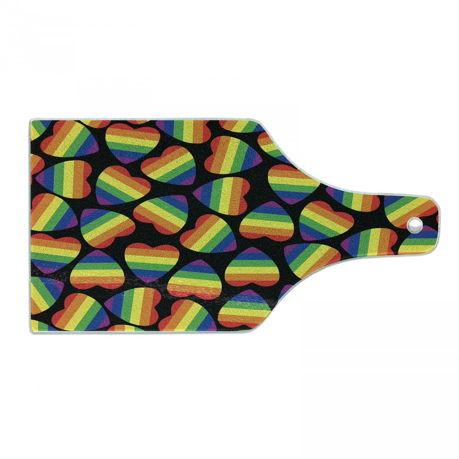 Pride Cutting Board, Rainbow Colored Striped Heart Shapes on Black ...