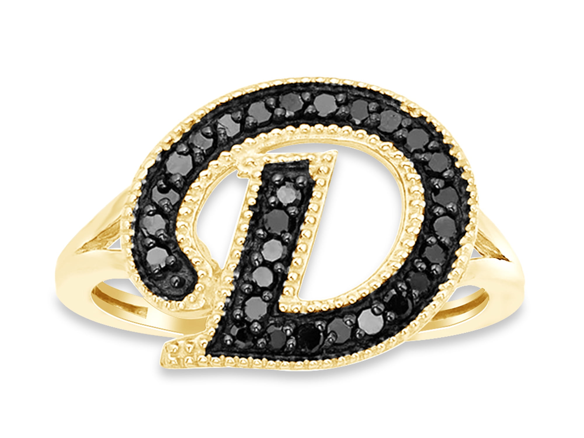 1/4 Carat Initial Alphabet "D" Round Cut Black Natural Diamond Initial ...