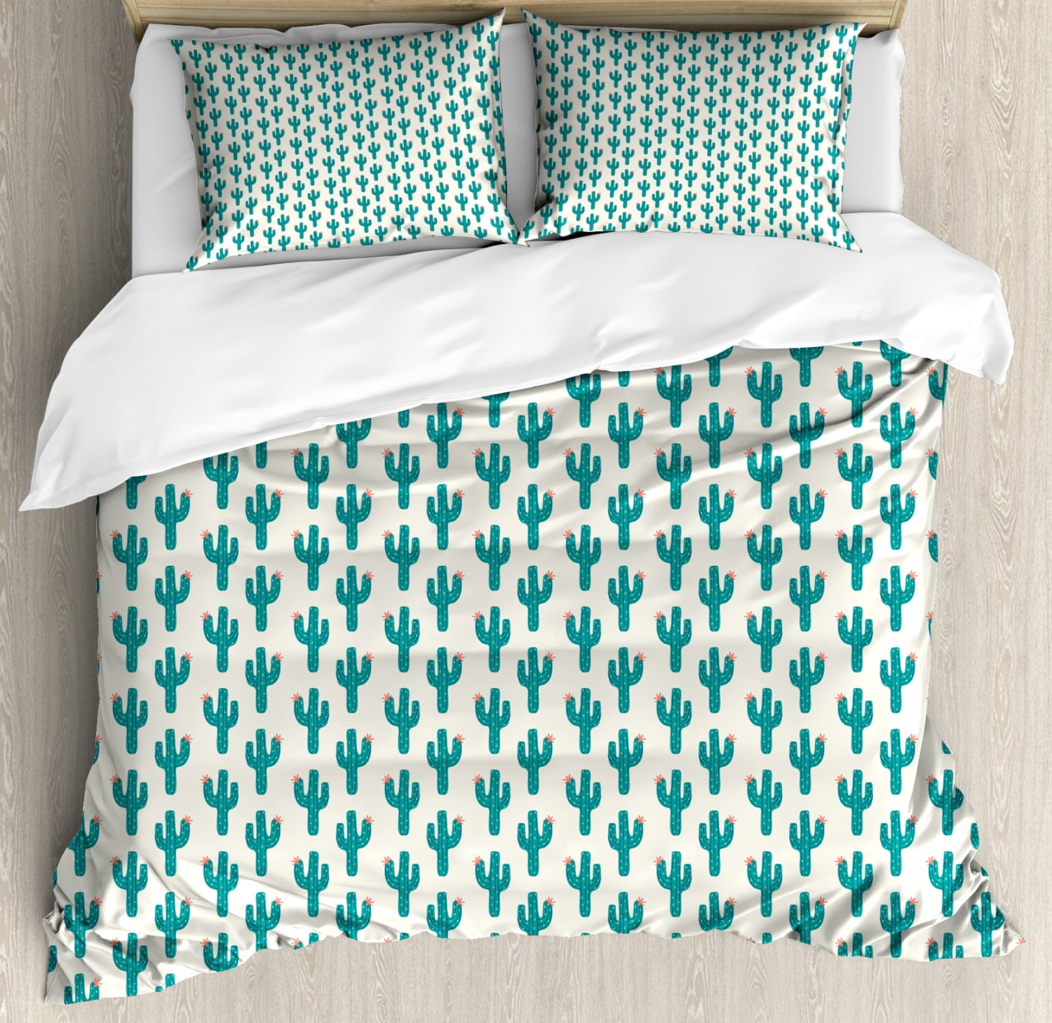 Cactus Print Duvet Cover Set, Illustration of Cacti Silhouettes with a ...