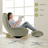 Gymax Swivel Rocking Chair Top Grain Leather Lounge Armchair w/Ottoman ...