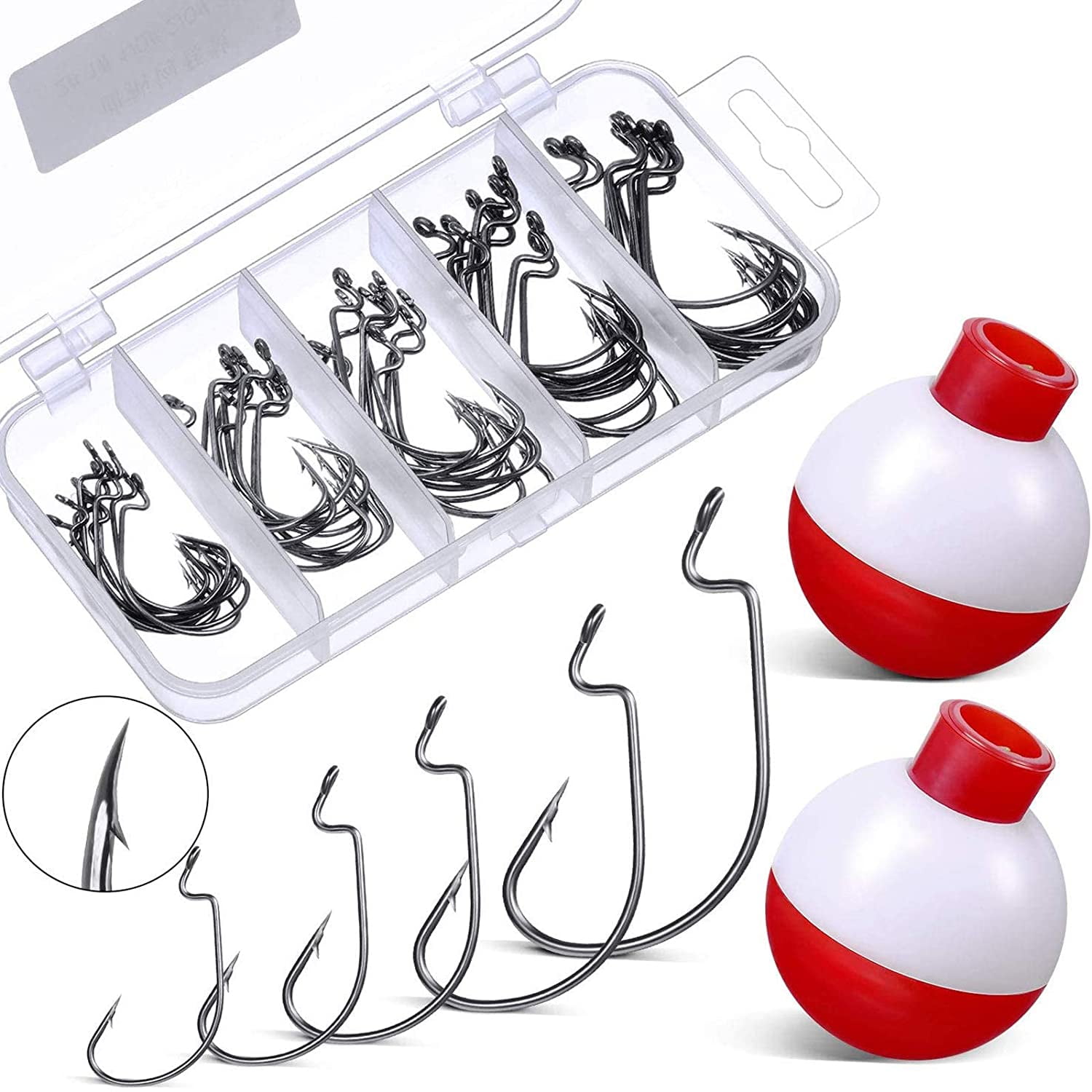 50 Pieces Fishing Worm Hook Offset Worm Hook Carbon Steel Wide Gap Bait ...