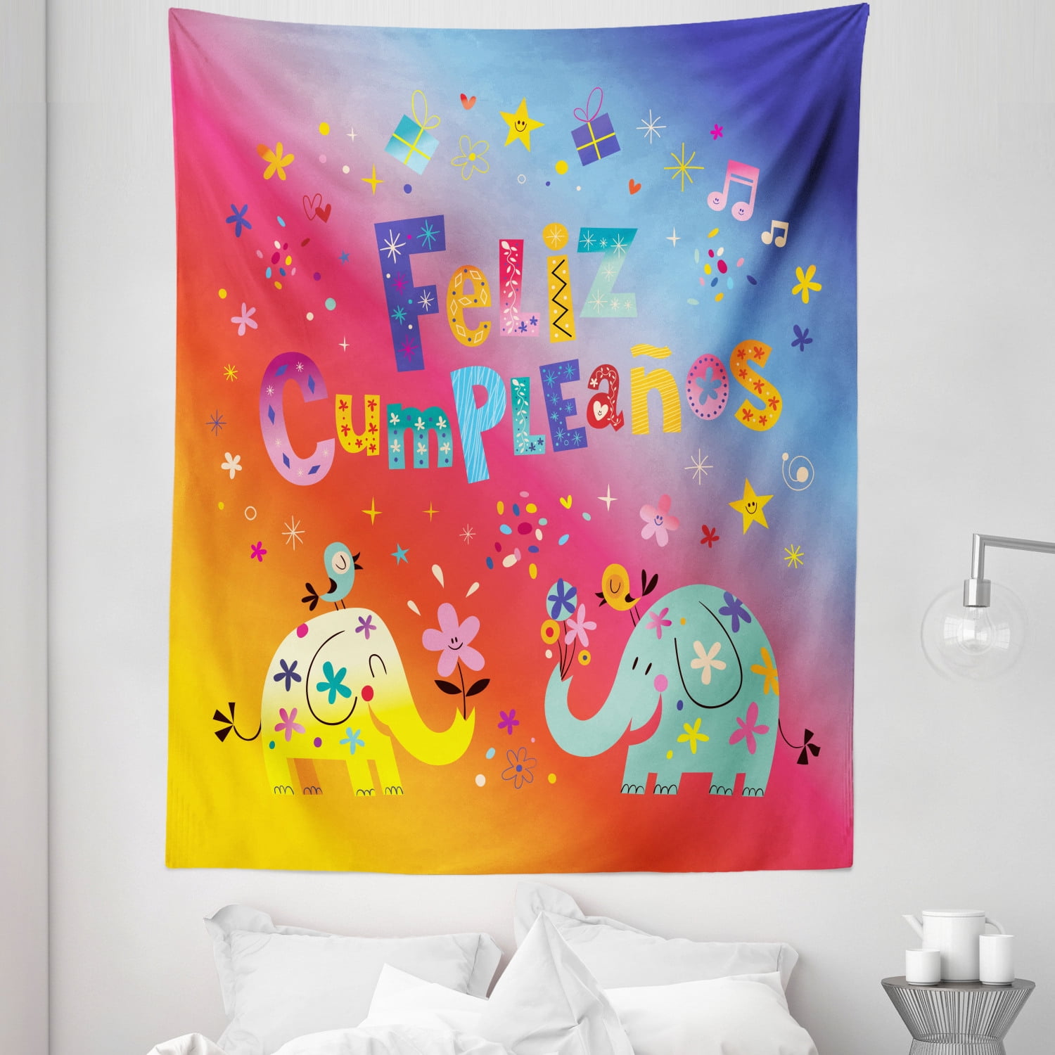 Spanish Tapestry, Feliz Cumpleanos Happy Birthday Party with Elephants ...