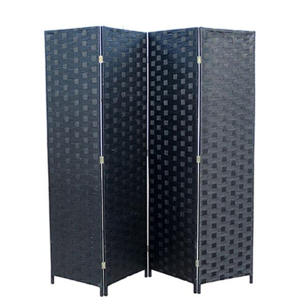 Black Paper Straw Weave 4 Panel Screen on 2"H Wooden Legs, Handcrafted ...