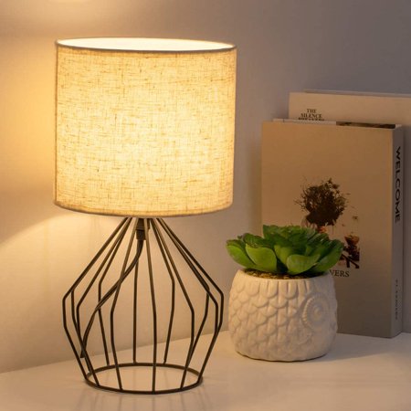 Black Bedside Table Lamp Modern Style Black Hollowed Out Base with Tan ...