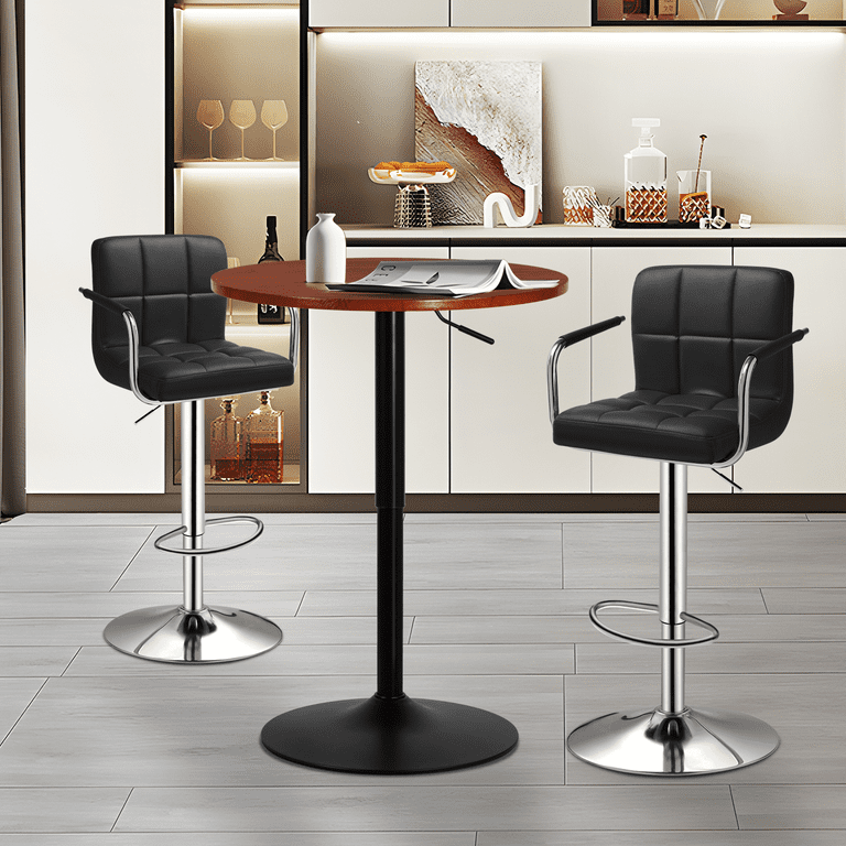 MoNiBloom 3 Piece Bar Table and Chair Set 23.5 Cocktail Tables and Height Adjustable Bar Stools for Dining Counter Pub