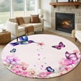 7ft Round Rug Pink Flower Area Rugs for Living Room Bedroom Washable ...