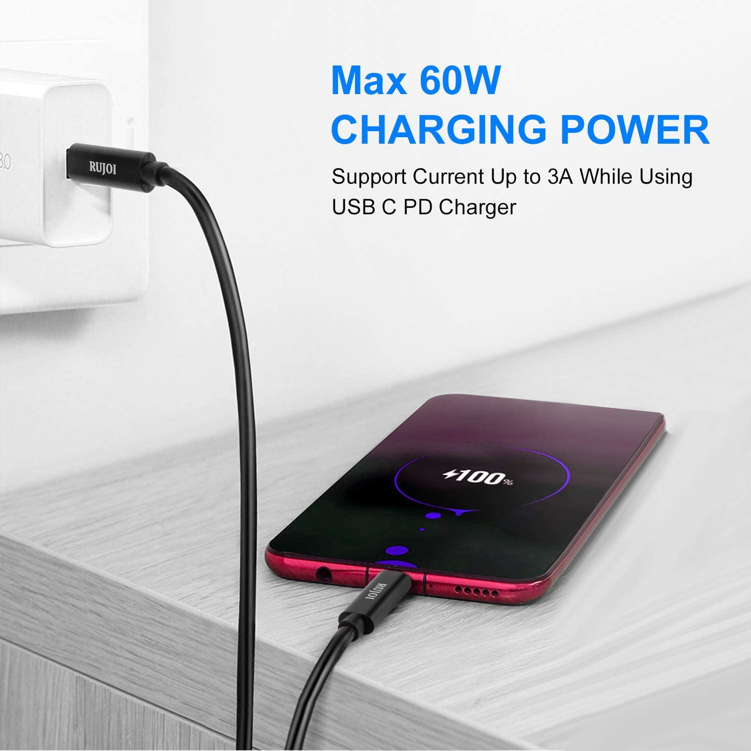 RUJOI Long USB C Cable 20FT with 60W Capacity, USB C to USC C 2.0 Cable ...