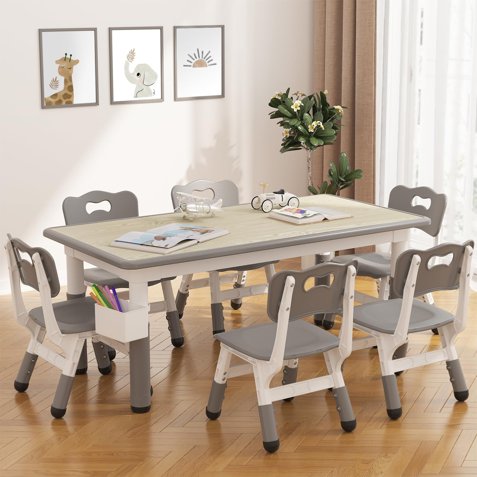 Click here for Edtara Kids Table And 6 Chairs Set With Storage Bo... prices