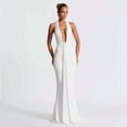 Black Halter Neck Deep V Ruched Bodycon Maxi Dress For Women Evening ...