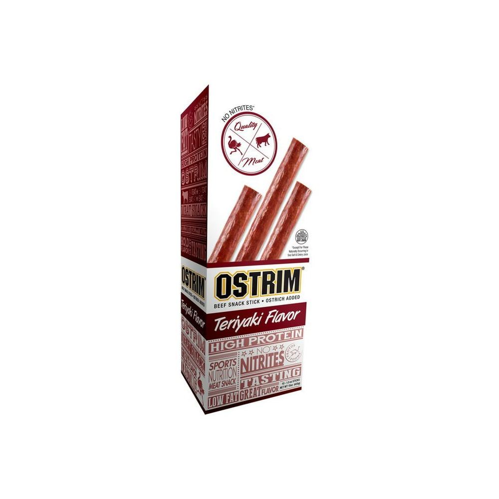 Ostrim Beef & Ostrich Snack Stick, Teriyaki, Pack of 10, 1.5 oz sticks ...