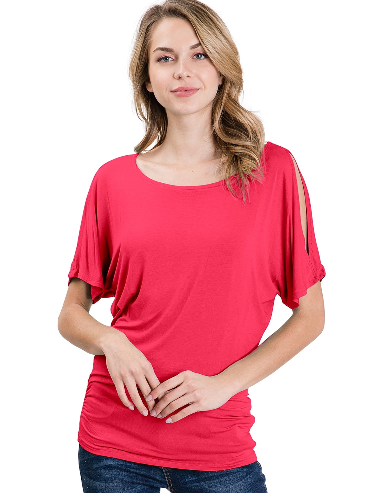 Doublju Womens Short Sleeve Dolman Drape Loose Fit Tunic Top(Plus Size ...