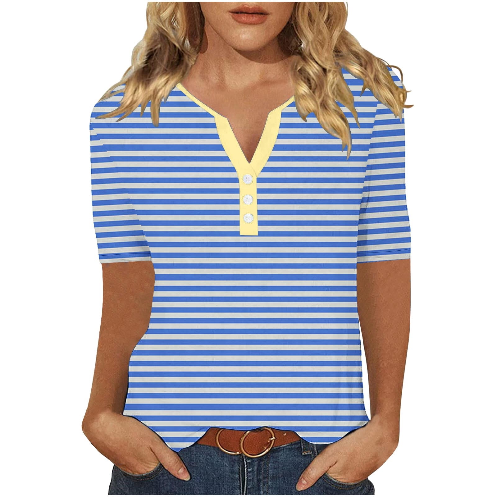 Click here for Generic Womens Casual Striped Tops V Neck T Shirt... prices