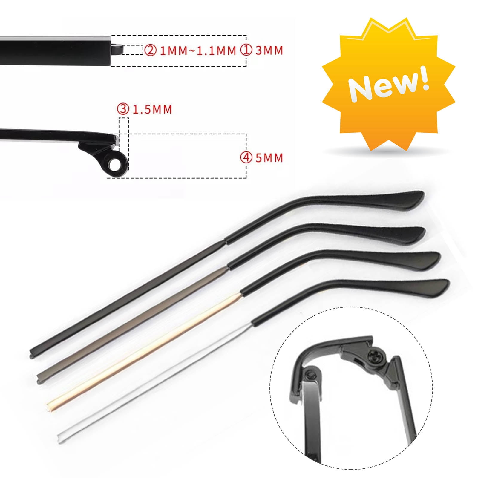 YeekTok 1 Pair of Replacement Glasses Metal Arm Temple Repair 138mm ...