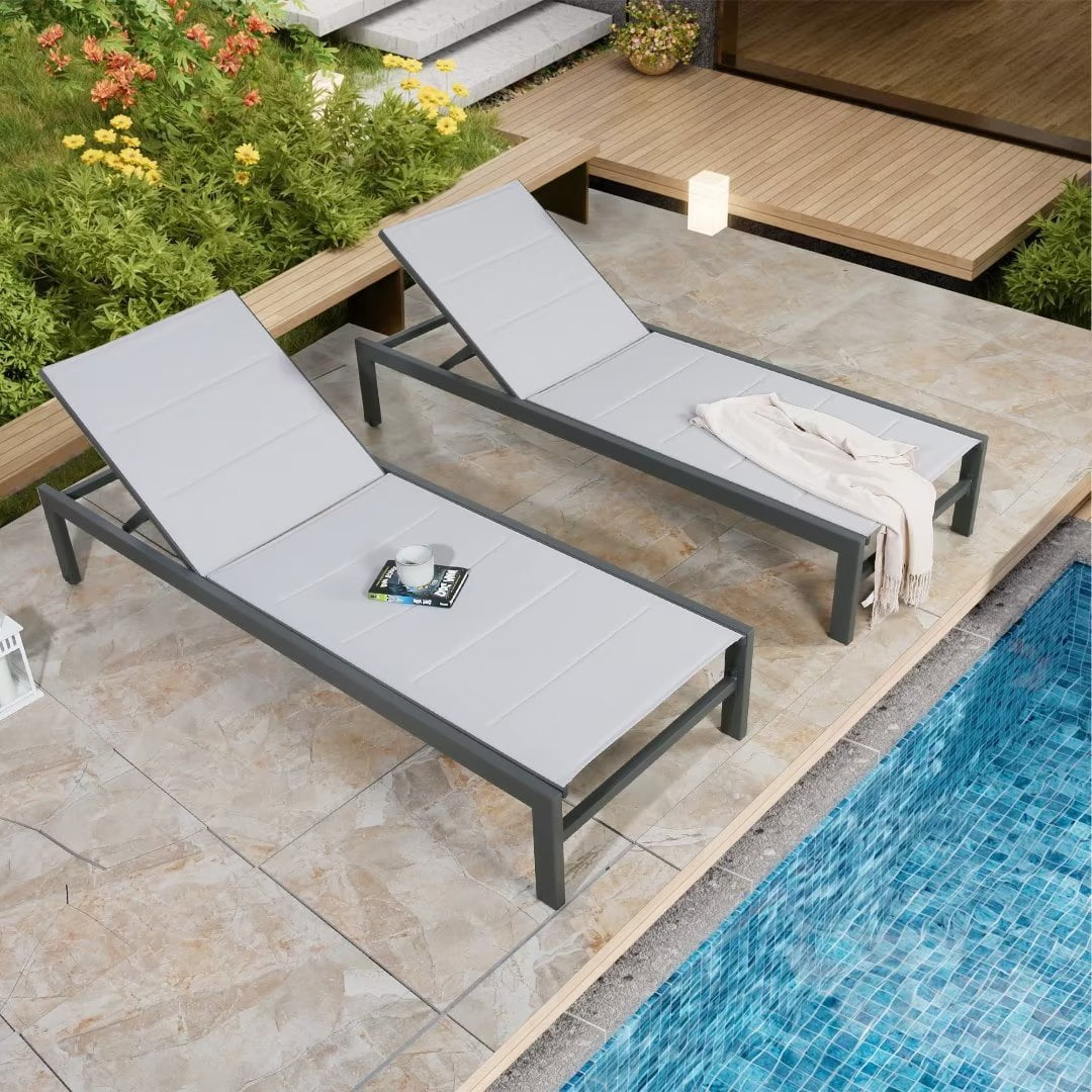 Iwicker Patio Chaise Sling Lounge Chair Set of 2 Aluminum Outdoor ...