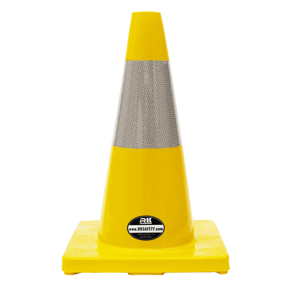 (Set of 24) 18" RK Yellow Safety Traffic PVC Cones, Yellow Base with ...