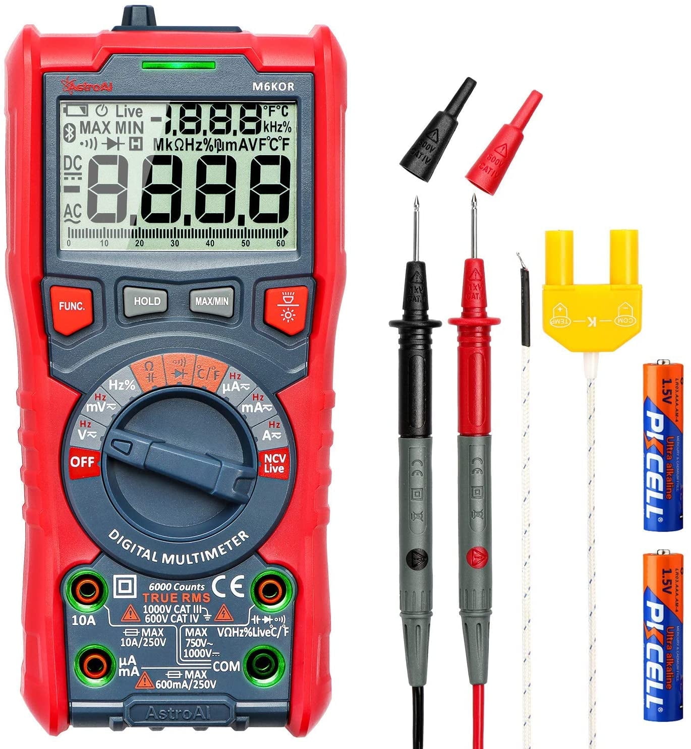 AstroAI Multímetro Digital Comprobador de Voltaje de Rango Automático ...
