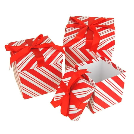 Candy Cane Stripe Nested Holiday Christmas Gift Boxes, 5, 6 and 7-Inch ...