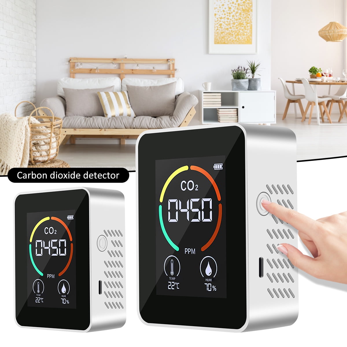 Muyoka Monitor de calidad del aire Medidor de dióxido de carbono recargable con batería de 1200 ...