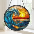 Blue Sea Sunset Wave Stained Glass Window Decor Suncatcher, Coastal ...