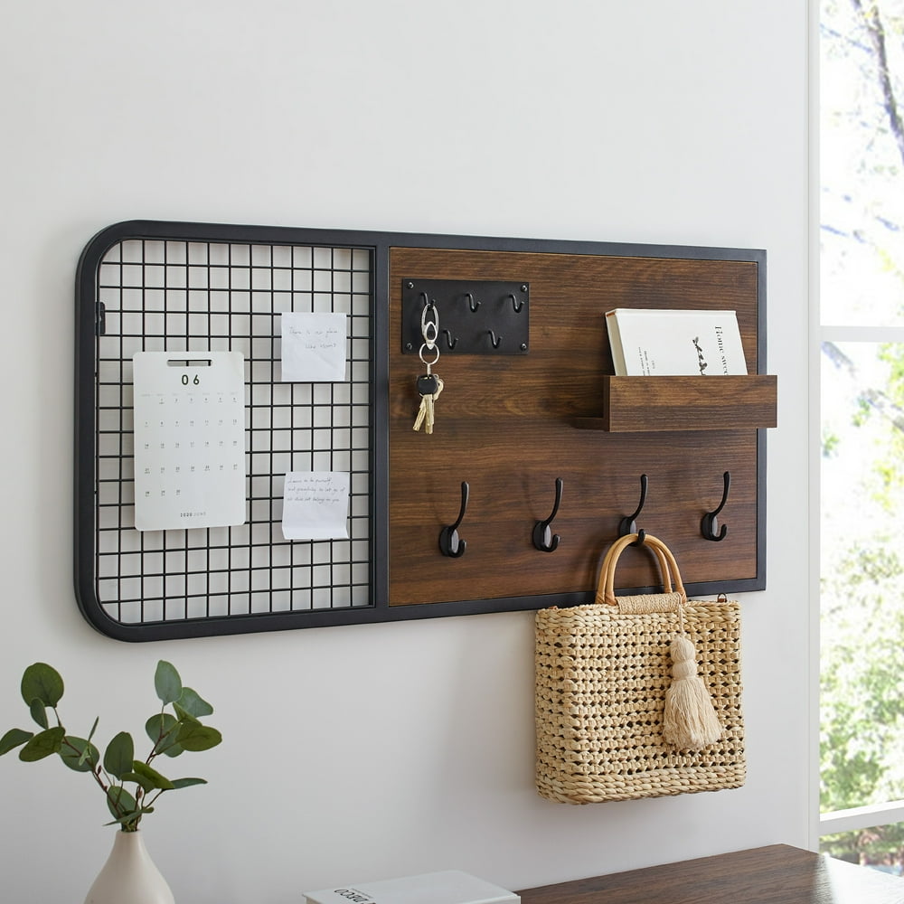 Manor Park Urban Industrial Wire Grid Wall Organizer, Dark Walnut ...