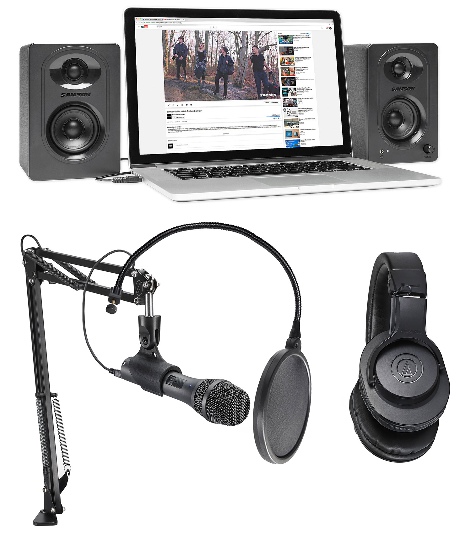 Audio Technica Gaming Twitch Live Steam Mic+Headphones+Boom+Pop Filter ...