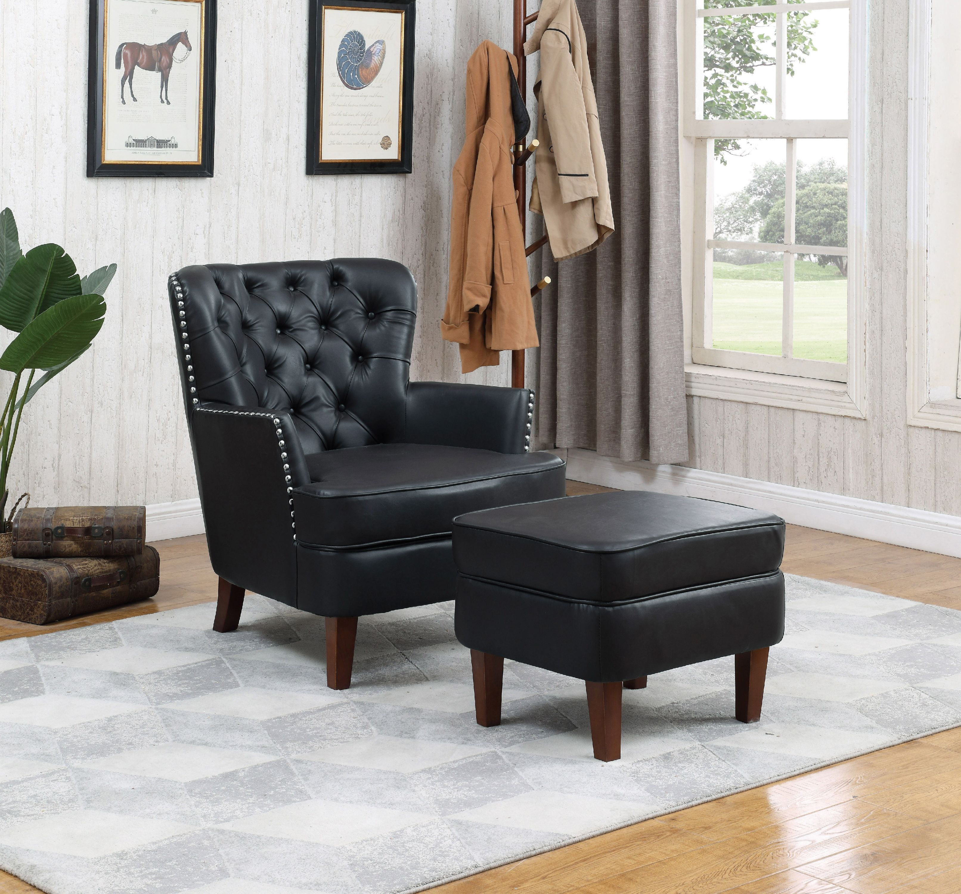 Pu accent chair w/ storage ottoman - Walmart.com