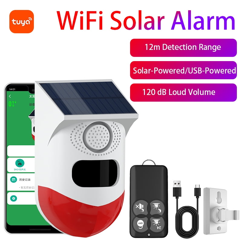 Carevas WiFi Solar Powered Wireless Infrared Motion Sensor Strobe Siren ...