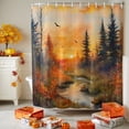 Bathroom Shower Curtain Fall Watercolor Forest Tree Waterproof Shower ...