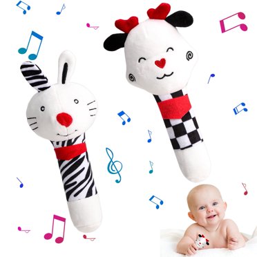 sixwipe Baby Rattle Toys, 2pcs Soft Plush Sensory Animal Handbells ...