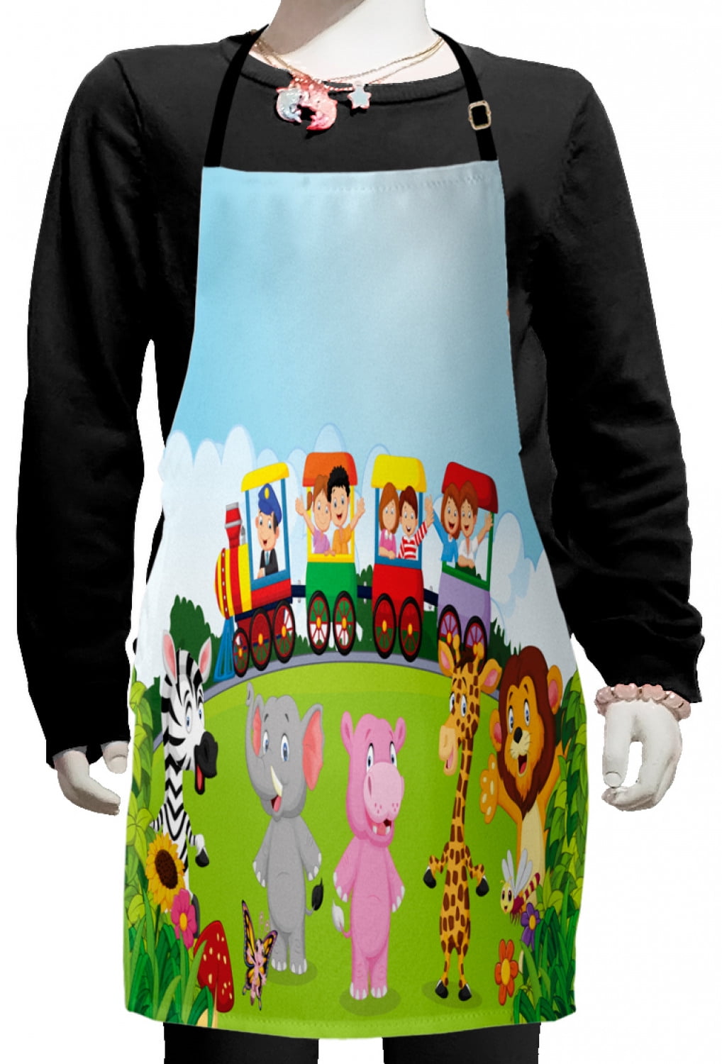 Cartoon Kids Apron, Kids Nursery Design Happy Children on a Choo Train ...