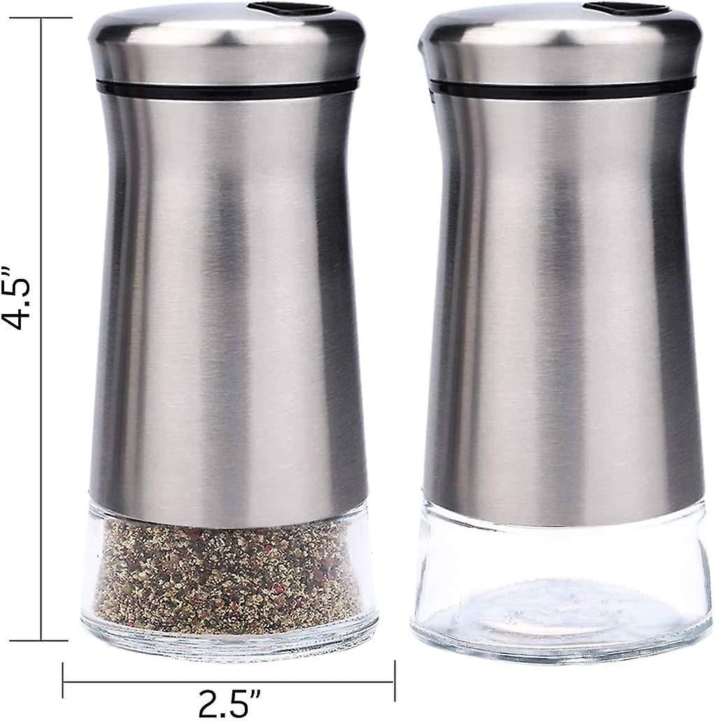 Salero y pimentero de acero inoxidable con fondo de vidrio y orificios ...