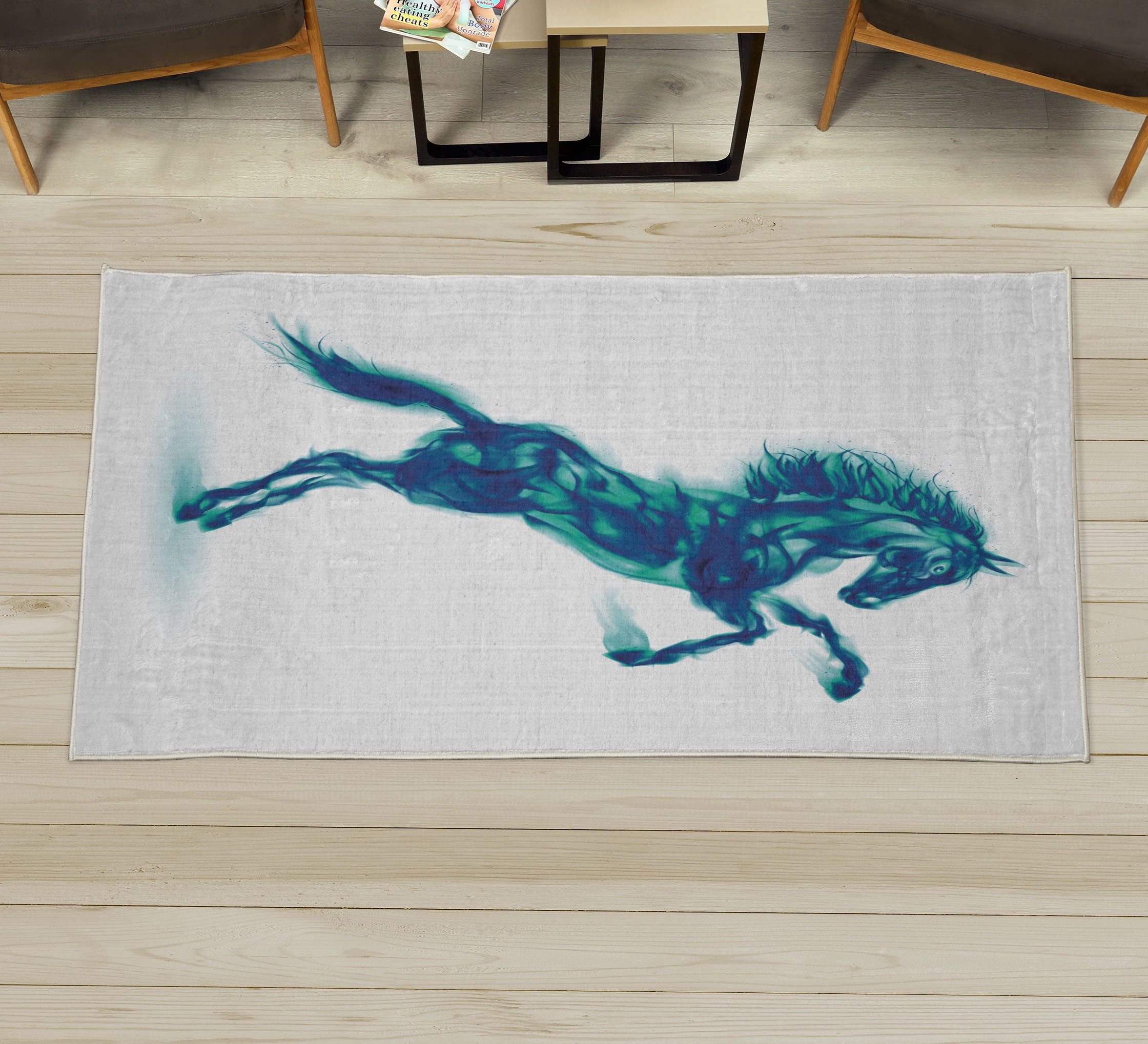 Horses Decorative Rug, Gallop Animal Motif Rearing up Blazing Devilish Moving Freely Theme ...