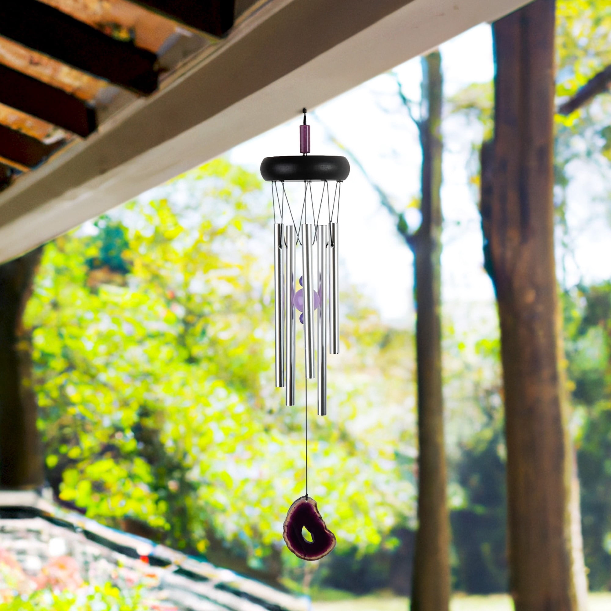 ICE ARMOR 20" Long Wooden Top Purple Geode Wind Chime - Walmart.com