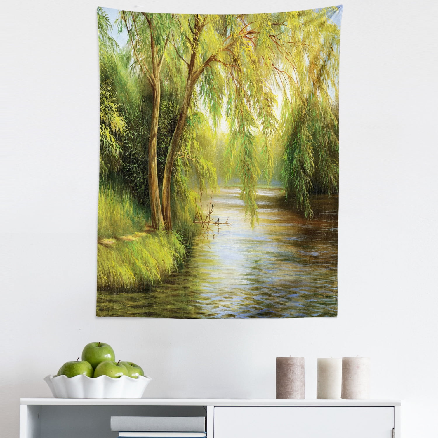 Trees Tapestry, Summer Woods Oil Painting Look Print of Branches ...