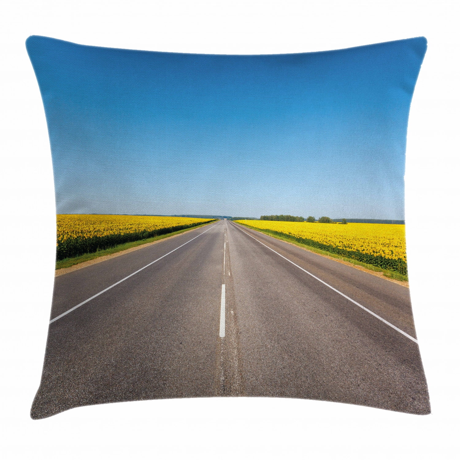 Yellow and Blue Throw Pillow Cushion Cover, On the Road Theme Highway ...