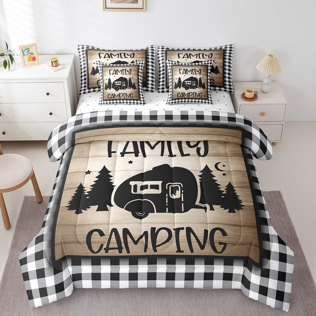 Click here for Yst Full 7pcs Family Camping Comforter Set Black A... prices