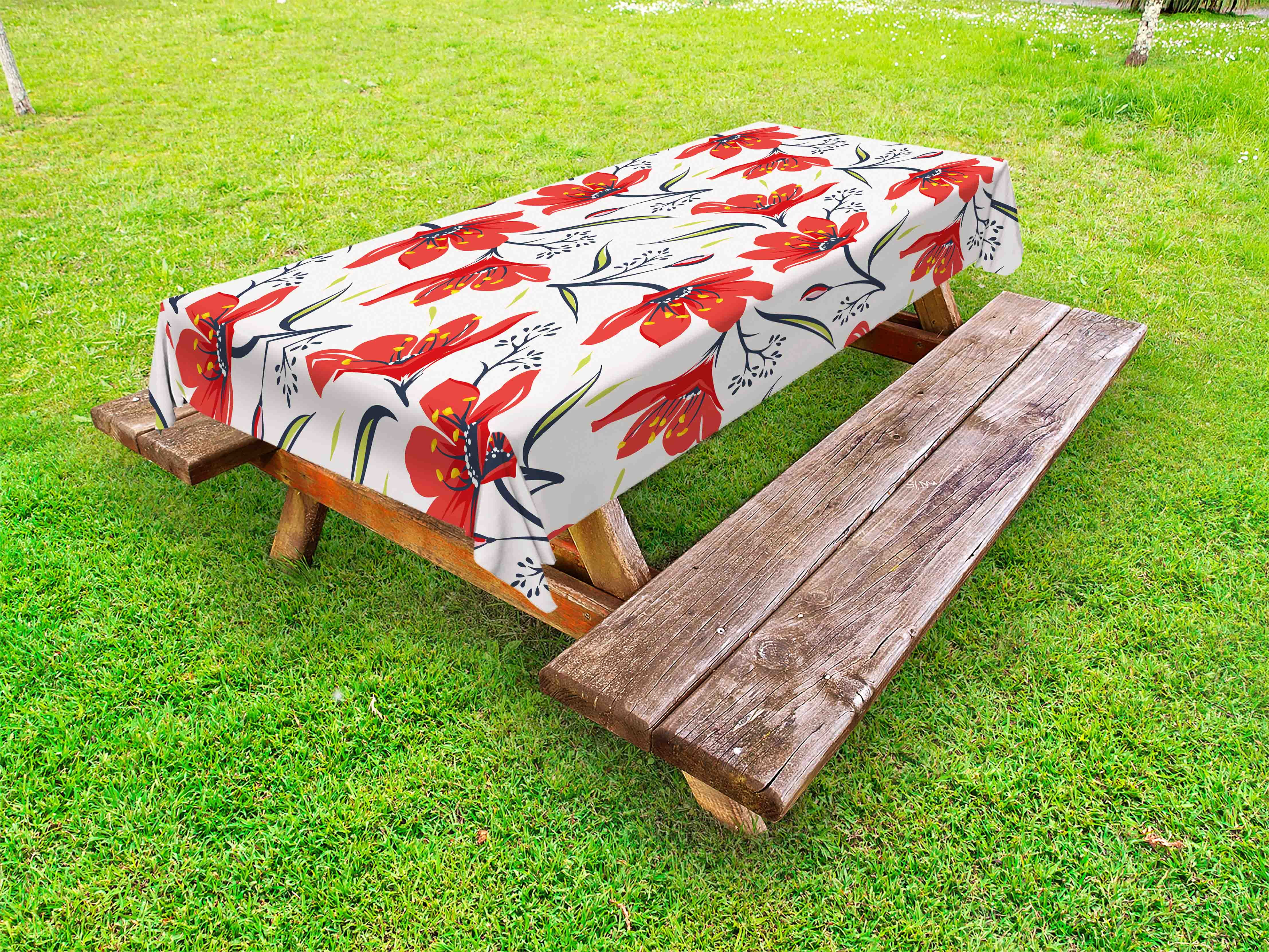 Floral Outdoor Tablecloth, Hand Drawn Vintage Flourishing Tulip Flowers ...