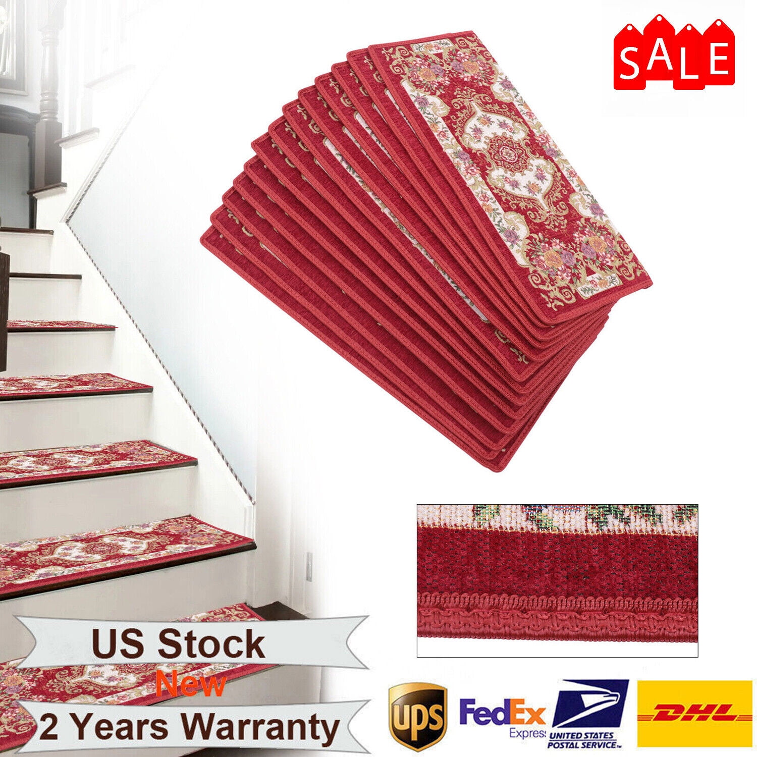 13 Pieces Non-Slip Washable Stair Treads Carpet Step Mats with Silicone ...