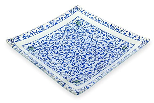 Florentine Designed Blue Tempered Glass Square Serving Tray on Glass ...