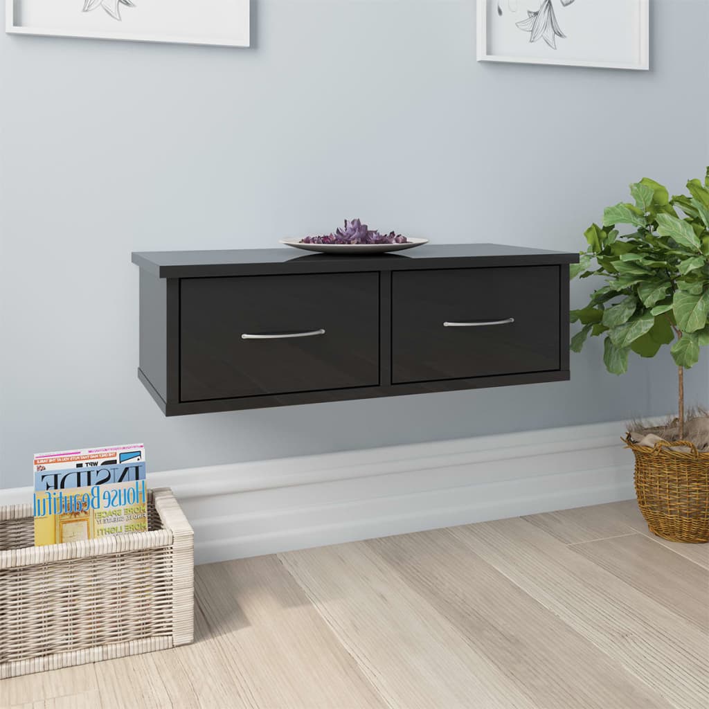 Charmma Wall-mounted Drawer Shelf High Gloss Black 23.6"x10.2"x7.3 ...