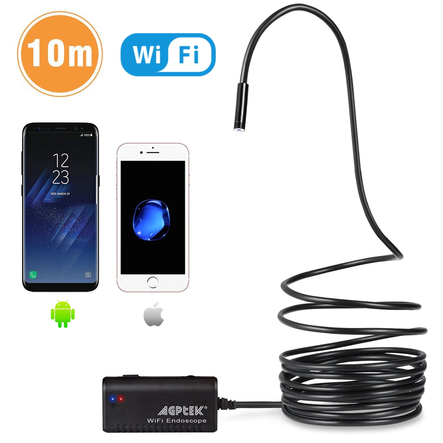 AGPtek Wireless Endoscope WiFi Borescope Inspection Snake Camera for ...