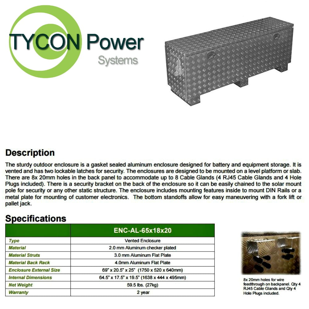 Tycon Systems ENC-AL-65x18x20 Al Enclosure Hinged Lid & Lock - Walmart.com