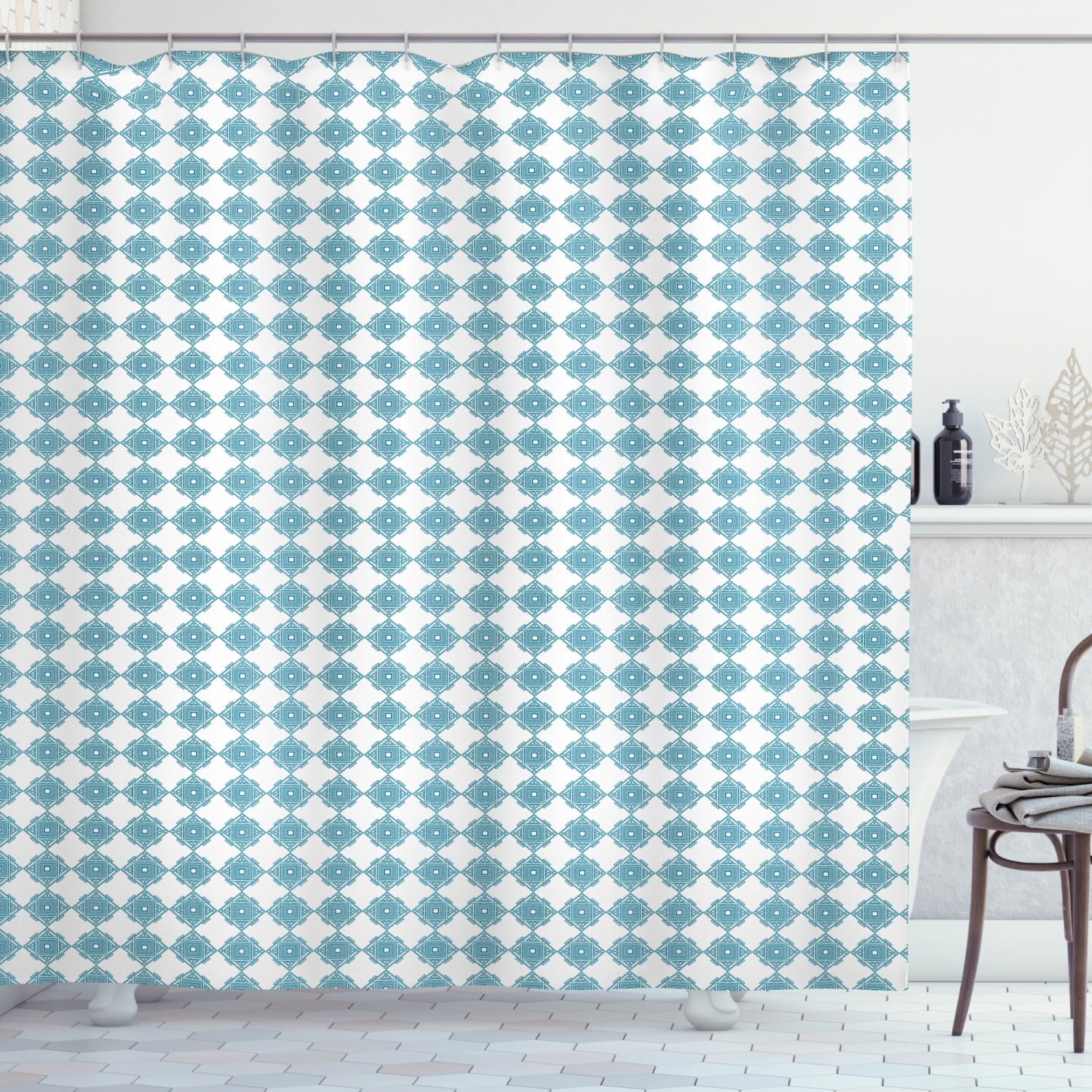 Geometric Shower Curtain, Ornamental Interlacing Squares Art Deco ...