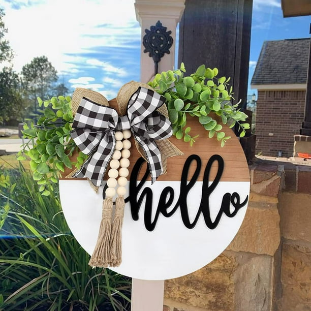 Front Door Welcome Sign, round Hello Wood Sign Hanging Welcome Sign ...