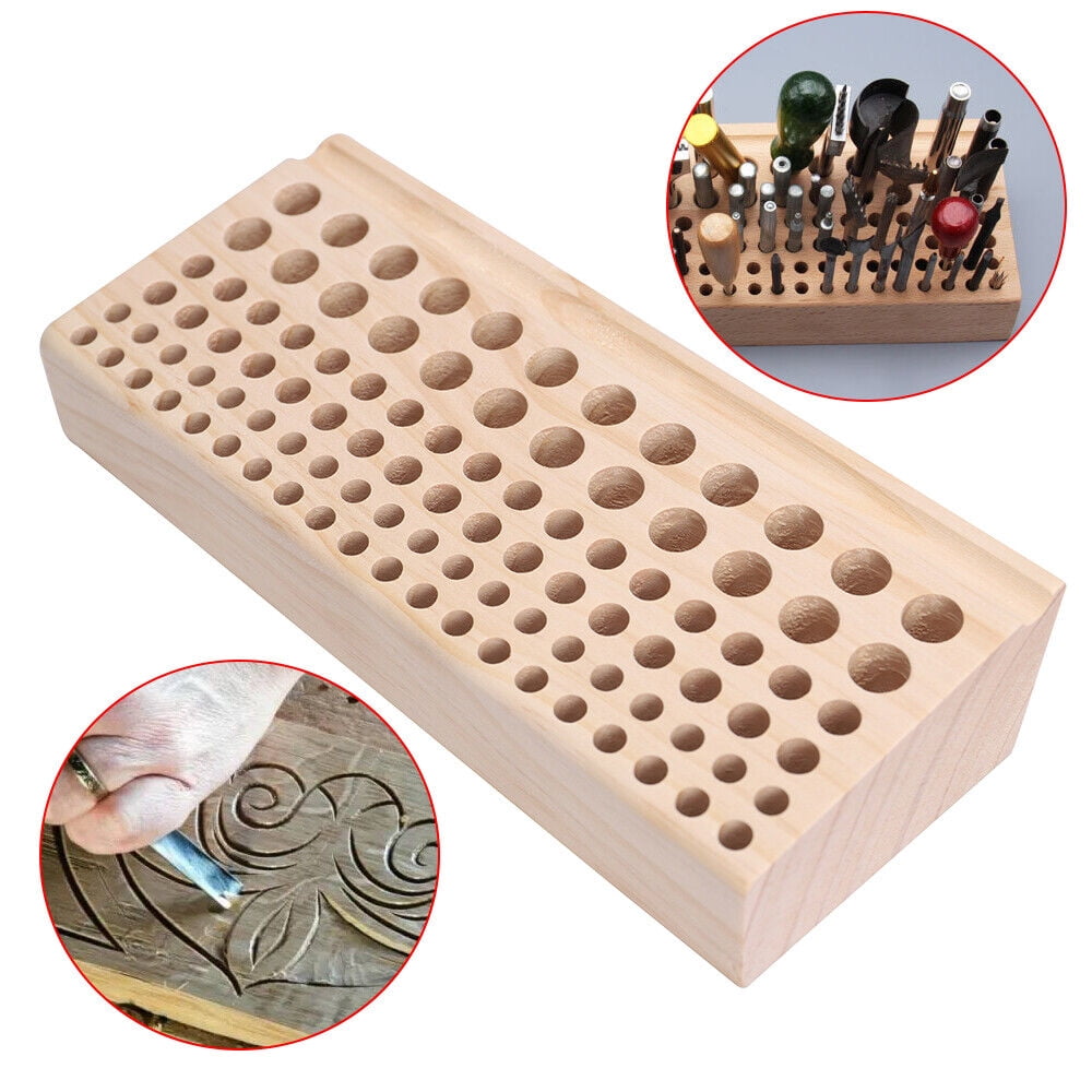 98 Holes Leather Diy Craft Wood Tool Rack Wooden Stamp Holder Organizer ...